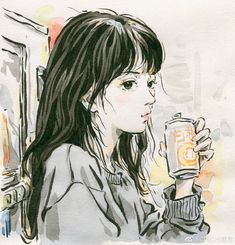 drawing girl drinking Pfp by reonie